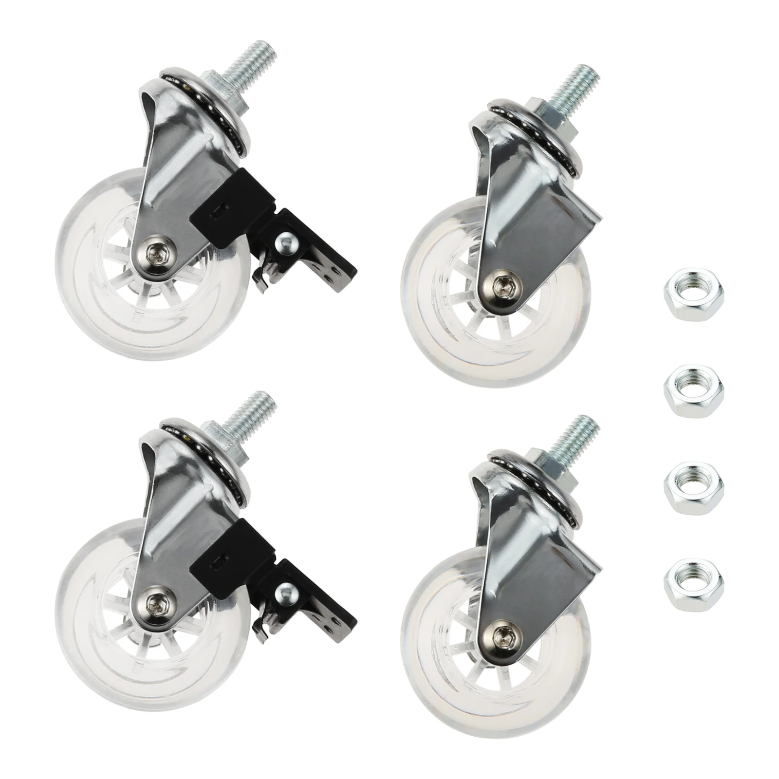 4pcs 2" Threaded Stem Casters Clear PU M8 Swivel Wheel with/without ...