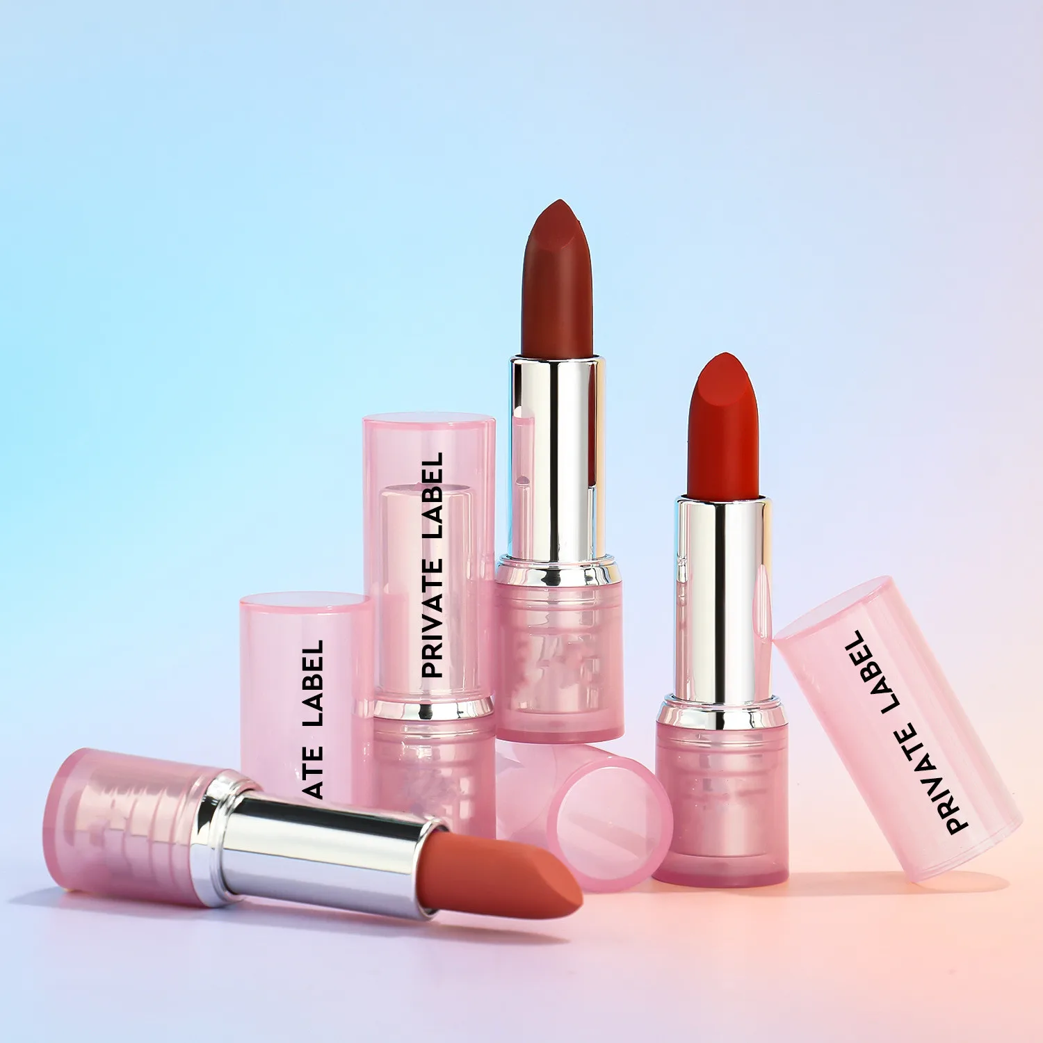 Matte Lipstick Custom Logo Waterproof Long-lasting Smooth Pink Tube Lip ...