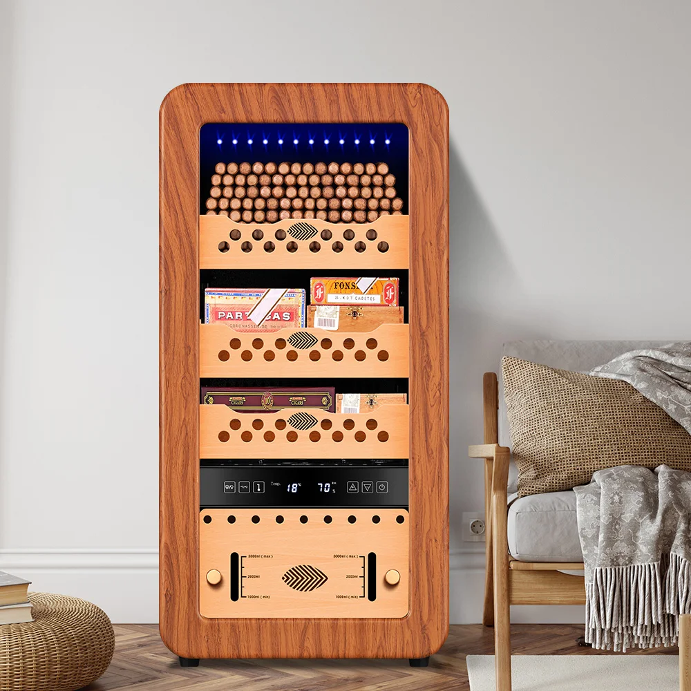 No-Noise-Cedar-Wood-Cigar-Humidor-Compressor-Air-Cooling-Holds-200 ...