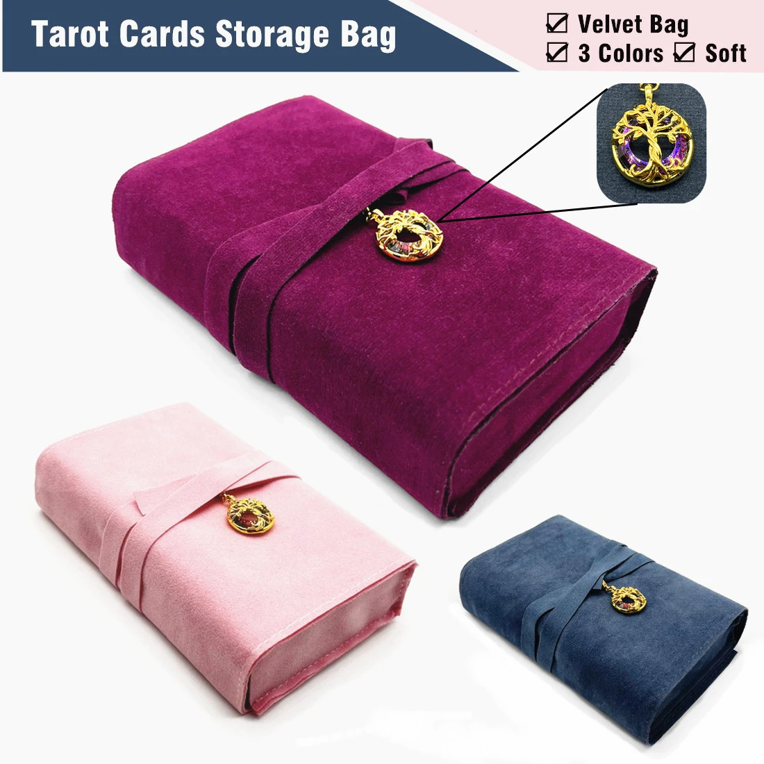 Tarot Pouch Oracle Cards Storage Bag Velvet Cloth Pink Purple Blue ...