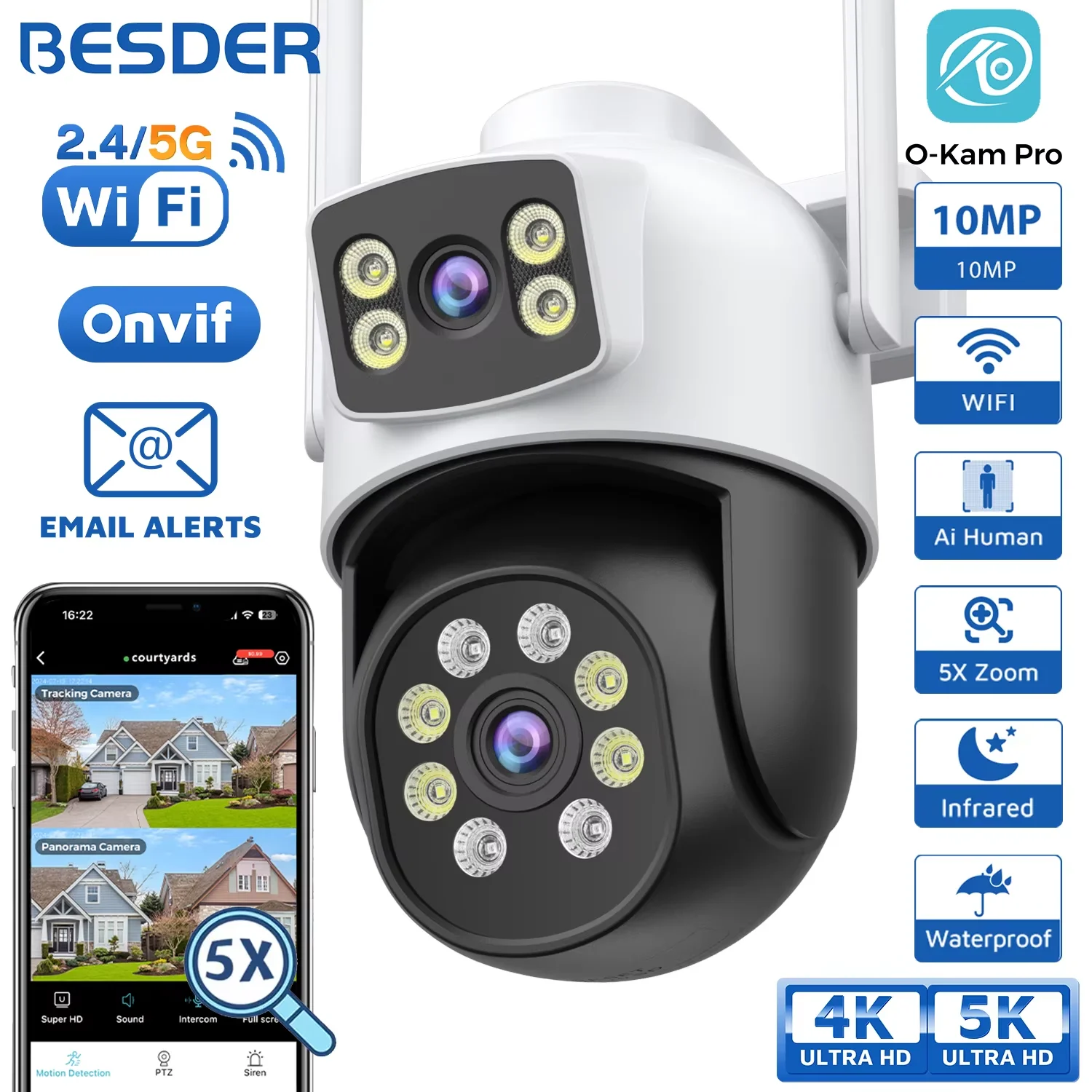BESDER 8MP IP Camera Wifi 4K Dual Len Outdoor Auto Tracking Night ...