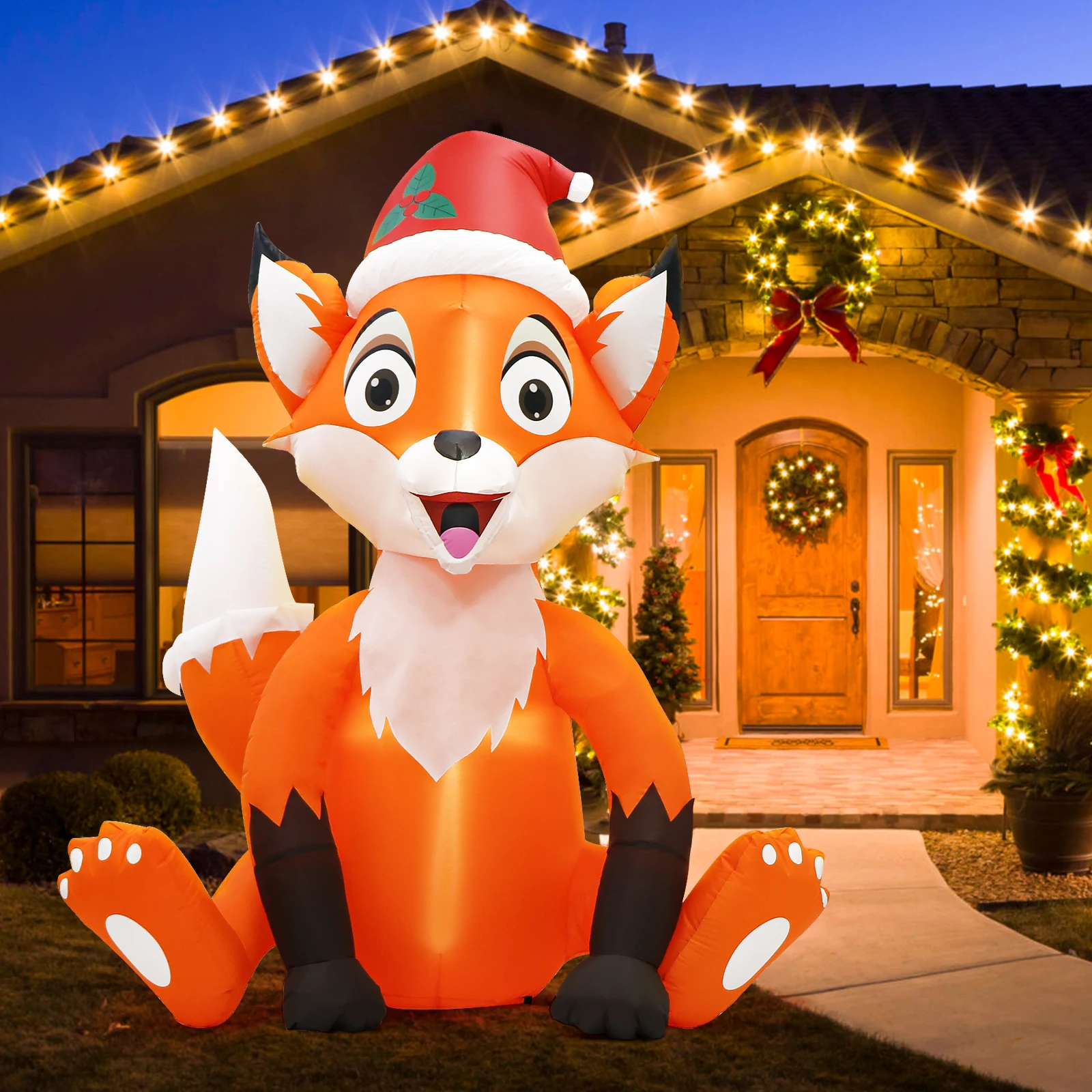 OurWarm-6FT-Christmas-Gnome-Inflatables-Outdoor-Decorations-Gnome-Blow-Up-Xmas-Fox-Inflatable ...