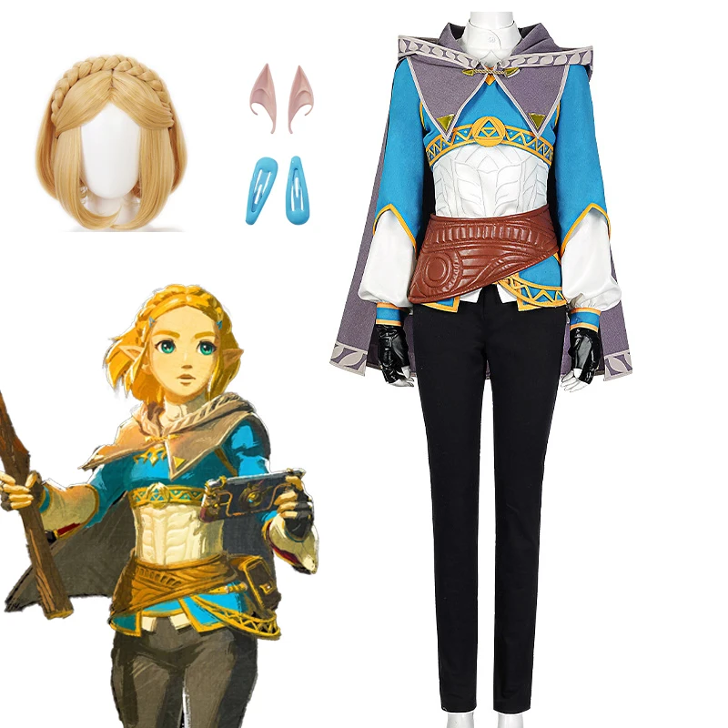 Zelda Princess Game Cosplay Costume Wig Jacket Top Pants Cloak Outfit ...