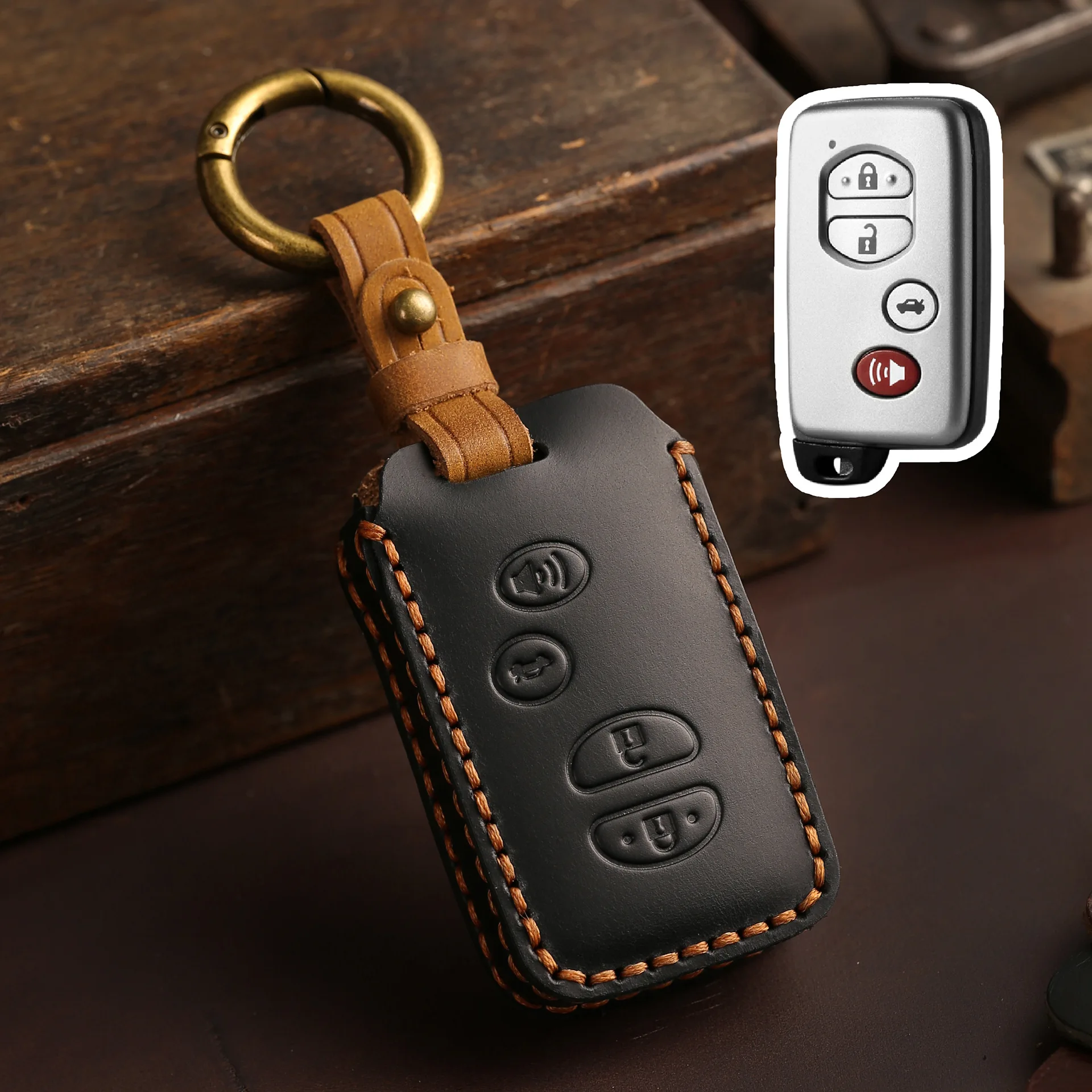 Leather-Car-Key-Case-Cover-for-Toyota-Land-Cruiser-Prado-150-Camry ...