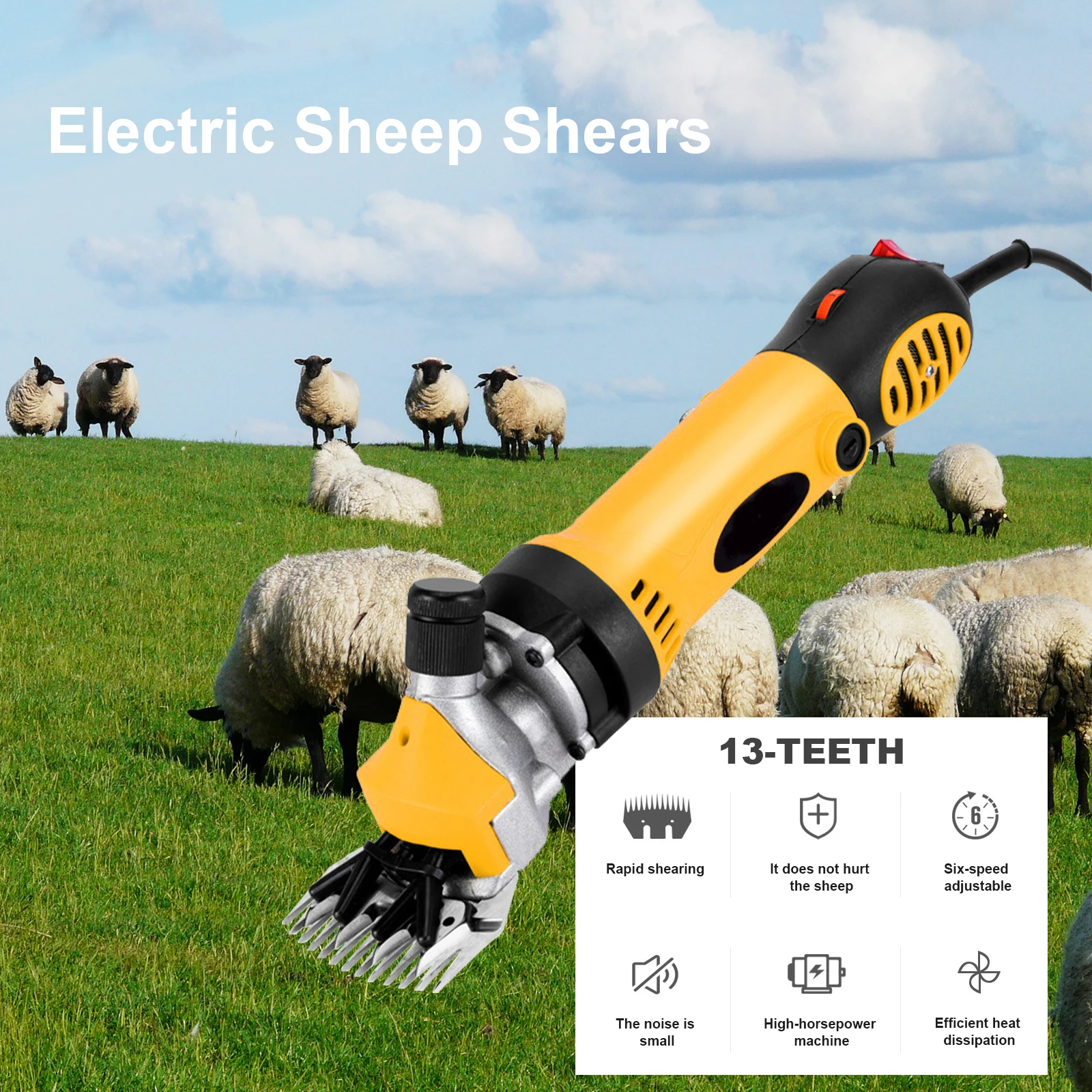 6-Speed-13-Straight-Teeth-Electric-Wool-Shears-Goat-Horse-Hair-Scissor ...