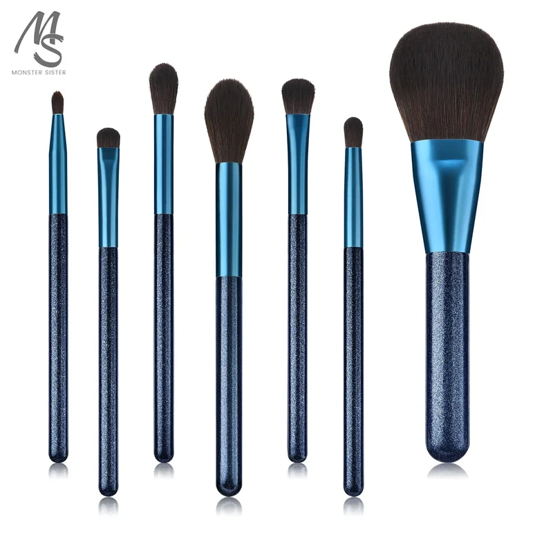 7PCS-Blue-Wood-Handle-Makeup-Brushes-Foundation-Powder-Concealers ...