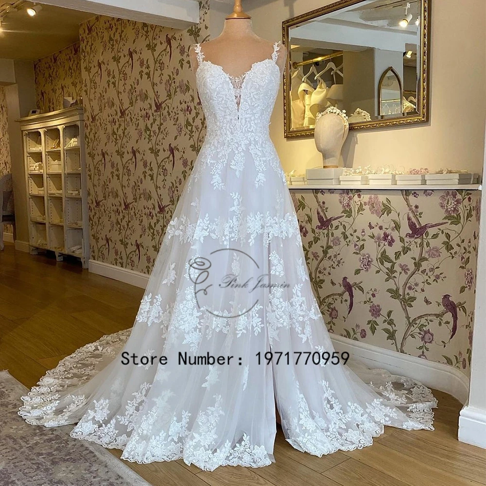 V-Neck-Princess-White-Wedding-Dresses-For-Bride-Sleeveless-2023-A-Line ...