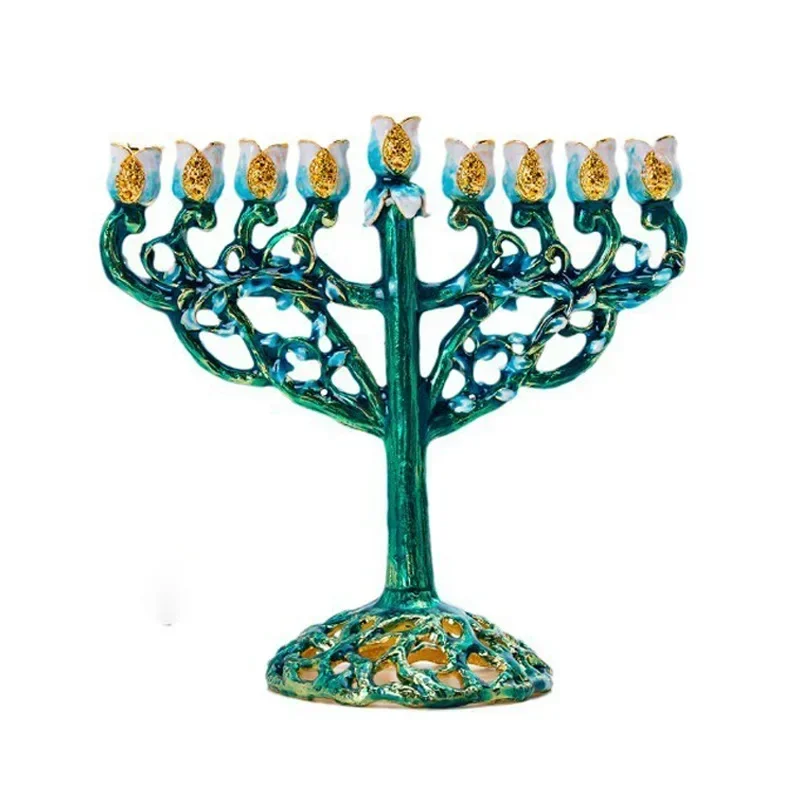 Metal-Menorah-9-branches-Kosher-Hand-art-Pink-enamel-craftsmanship ...