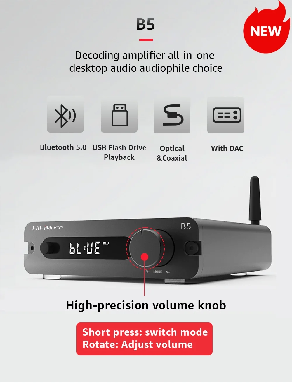 HiFiMuse B5 Audiophile U disk Class D digital amplifier home bluetooth ...