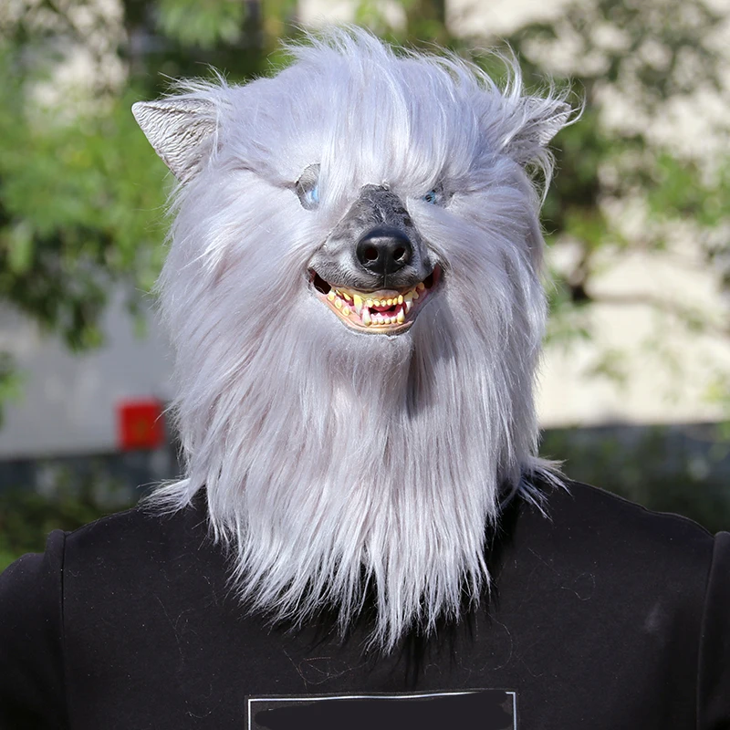 Scary-Wolf-Mask-Latex-with-Hair-Halloween-Fancy-Dress-Animal-Wolf-Party ...