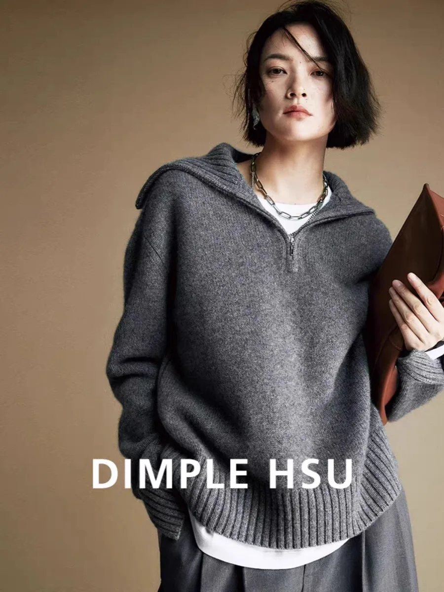 New-autumn-and-winter-vintage-zipper-lapel-100-pure-cashmere-sweater ...