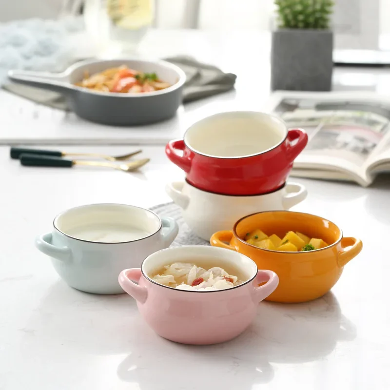 Double-Handle-Ceramic-Soup-Bowl-Restaurant-Rice-Dessert-Bowl-Pudding ...