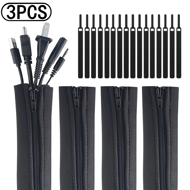 Cable-Management-Sleeve-Cable-Wrapper-Storage-Strip-Zipper-PC-Network ...