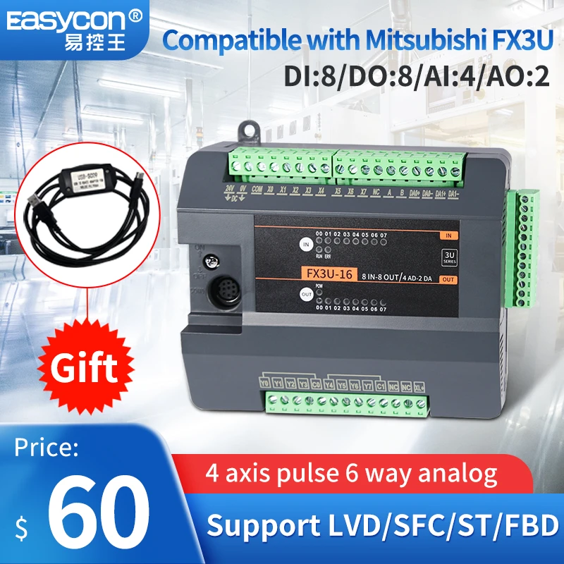 Easycon 8 Di 8 Do 4ai 2ao Fx3u-16mr/mt With Plc Programmable Logic ...