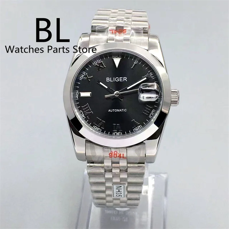 BLIGER-36mm-39mm-Men-s-Watch-Roman-Numbers-Black-White-Dial-NH35 ...