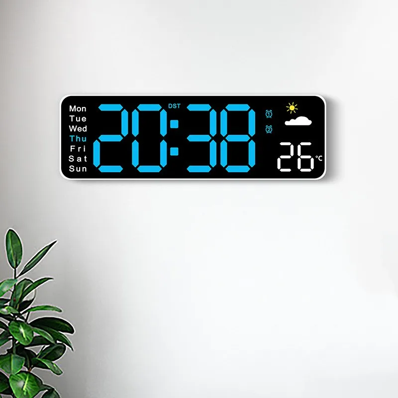 USB-Powered-Large-Digital-Wall-Clock-Remote-Control-TEMP-Humidity-Week ...