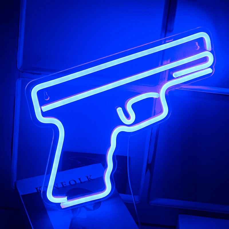Pistol-Neon-Led-Sign-Blue-Neon-Lights-Game-Room-Decoration-For-Home ...