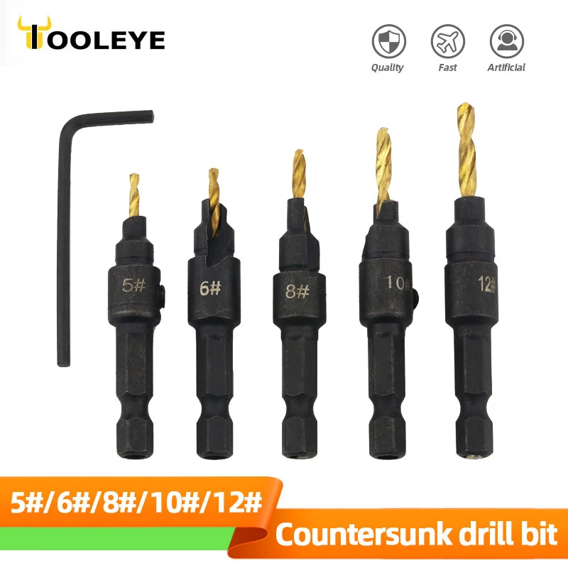 5pcs Countersink Drill Bit Set Woodworking Tools HSS Chamfering Tool ...