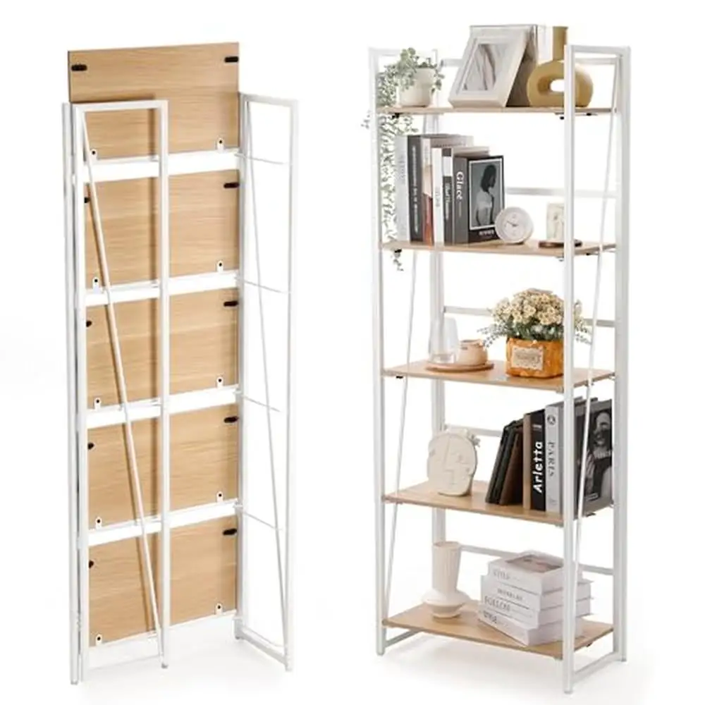 5-Tier-Foldable-Bookshelf-Storage-Rack-Stand-Office-Bathroom-Vintage ...