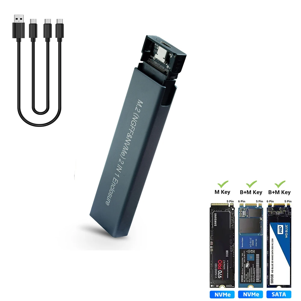 Dual Protocol M2 SSD Case NVME Enclosure M.2 to USB 3.1 SSD Adapter for NVME PCIE NGFF SATA M/B ...