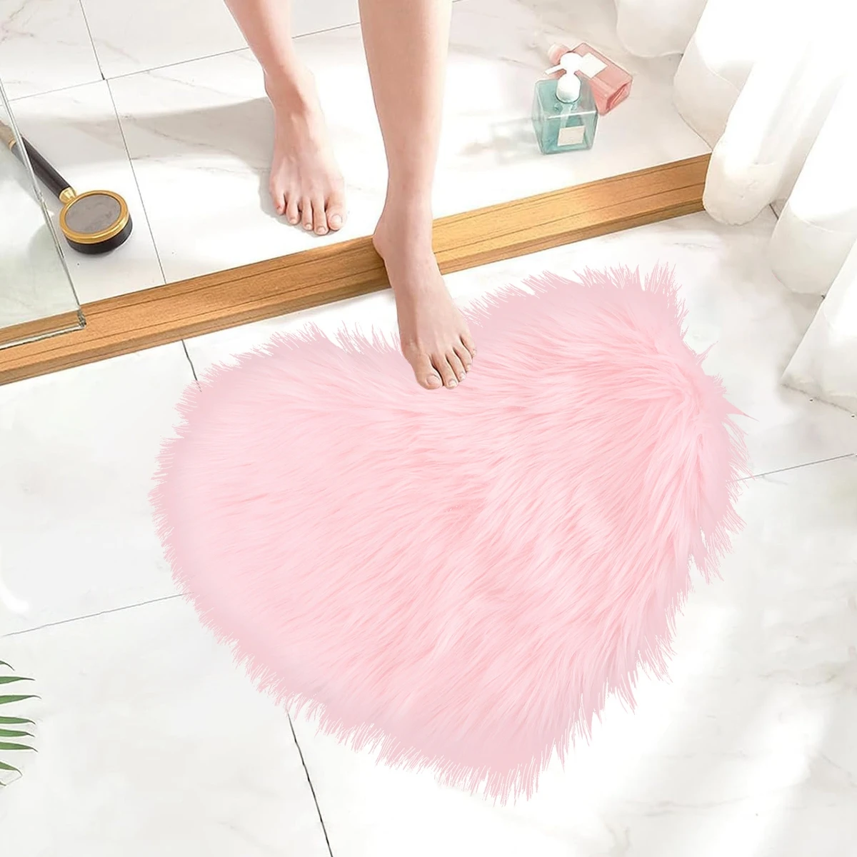 1pcs-Pink-Love-Heart-Shaped-Doormat-Non-Slip-Soft-Microfiber-Fluffy ...