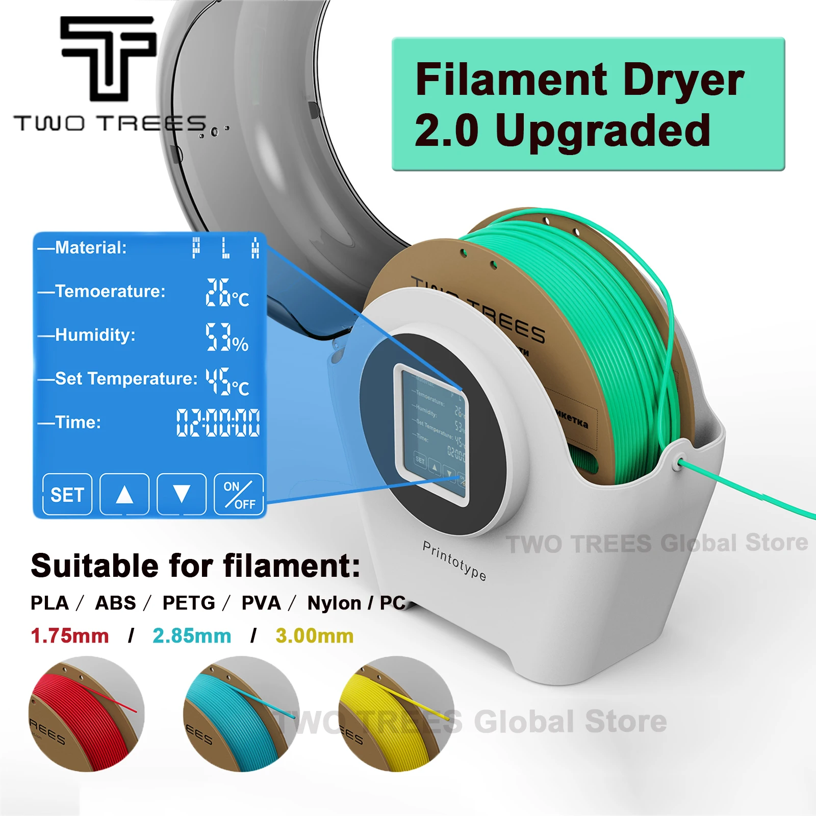 3D Printer Filament Dryer PLA PETG ABS TPU 1.75/2.85/3.00mm Filament ...