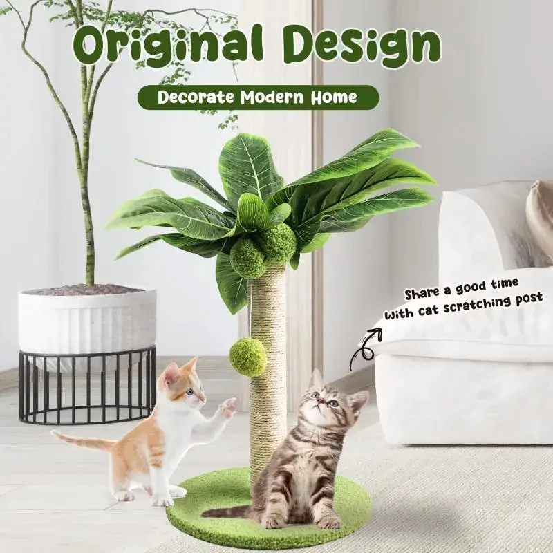 Cat-Scratching-Post-with-Hanging-Balls-Natural-Sisal-Rope-Scratch-Post ...