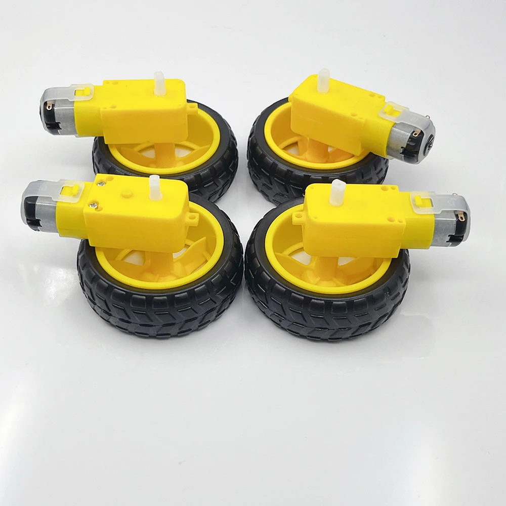 4pcs-lot-Dual-Shaft-TT-Gear-Motor-and-Plastic-Tire-Tyres-Wheel-DC-Motor ...