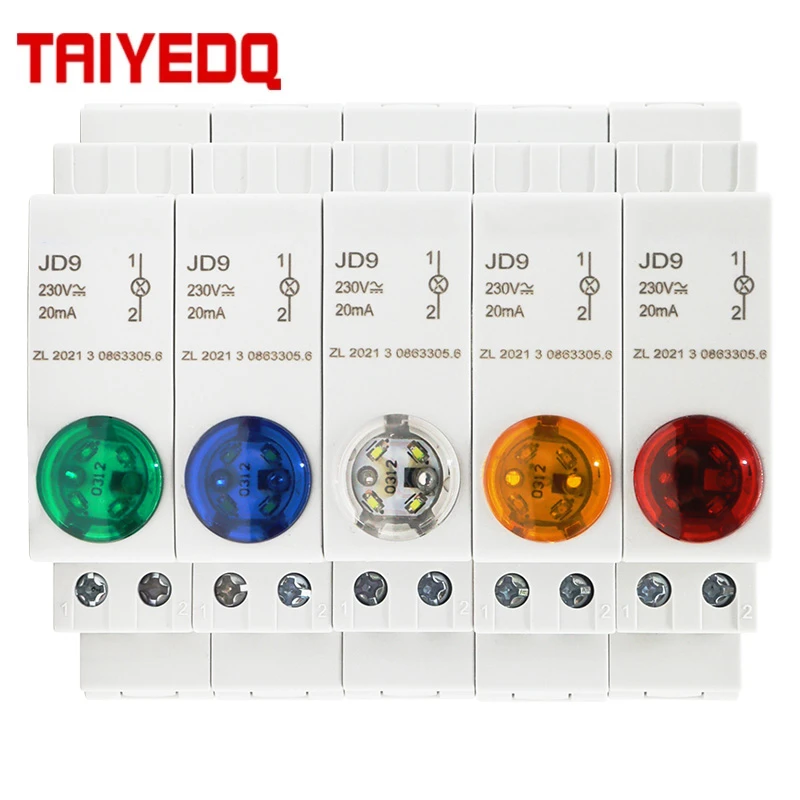 1PC LED Signal Lamp AC/DC 230V 24V 220V Pilot Lights Din Rail Mount Indication Light Red Green JD9