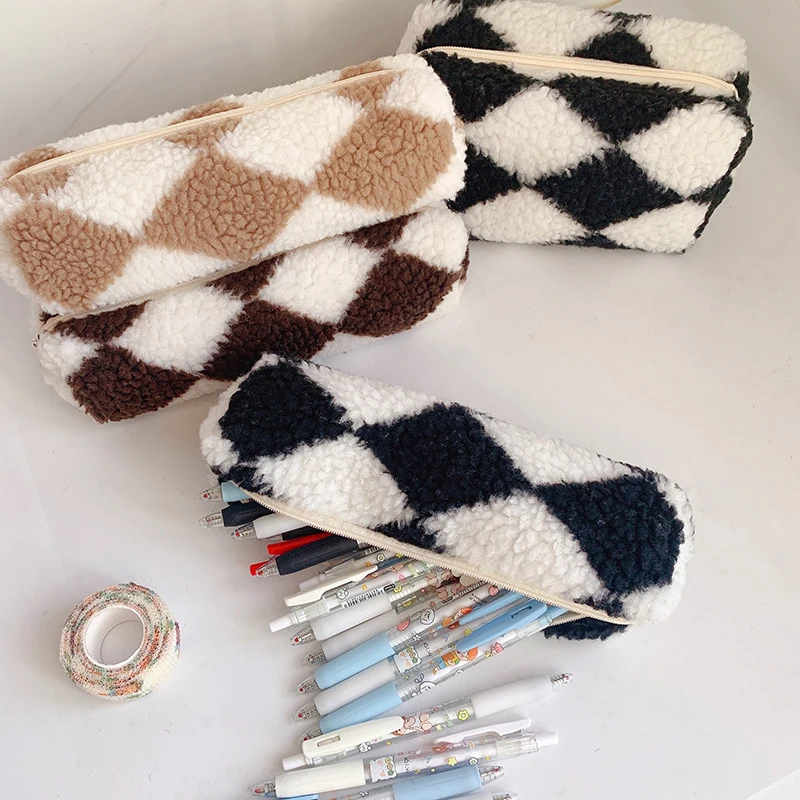 New Plush Stripe Style Pencil Case Ins Fashion Large Capacity Pencil ...