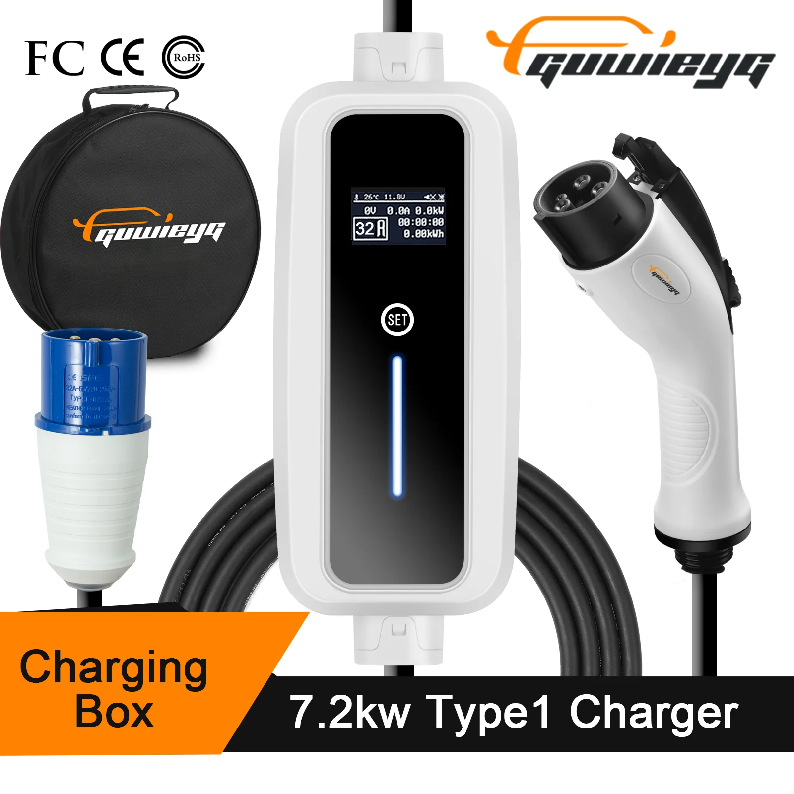 Portable-EV-Car-Charger-Type-1-J1772-Level-2-32A-1-Phase-7-2KW-EVSE ...