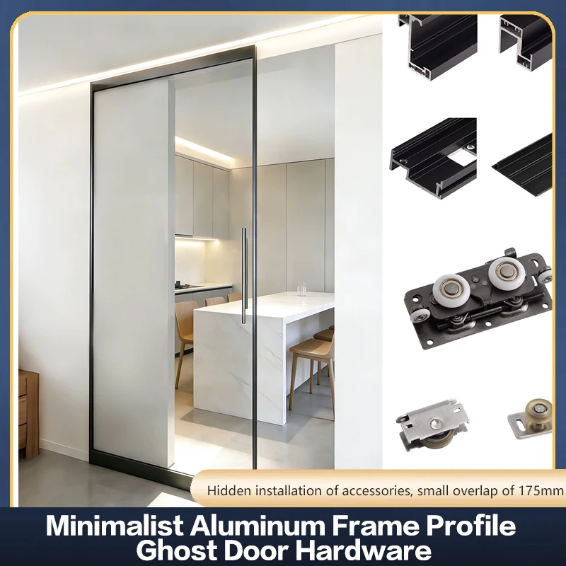 Ultra Narrow Trackless Aluminum Frame Ghost Door Hardware For Invisible ...