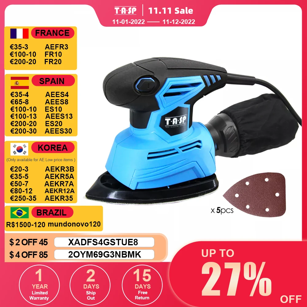 Tasp 130w Electric Palm Sander Detail Sanding Machine Woodworking Tools ...