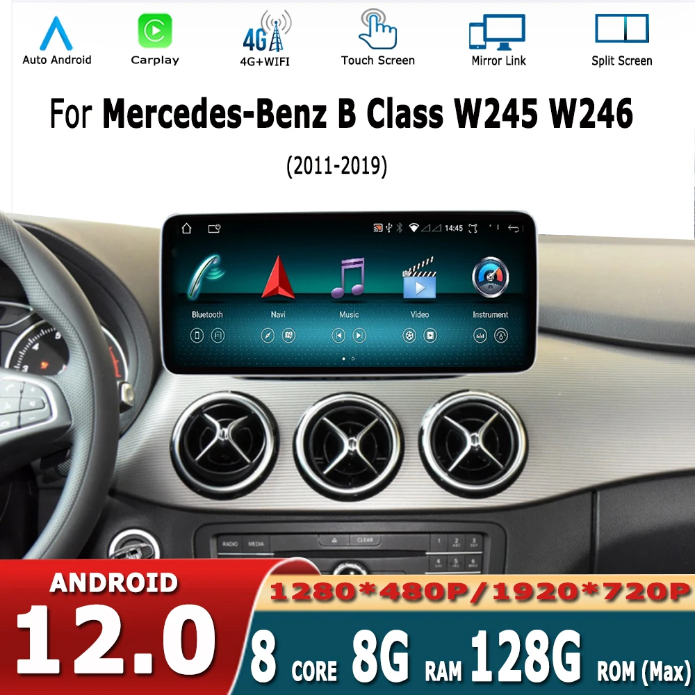 For-Mercedes-Benz-Class-B-W245-W246-B200-2012-2018-Android12-CarPlay ...