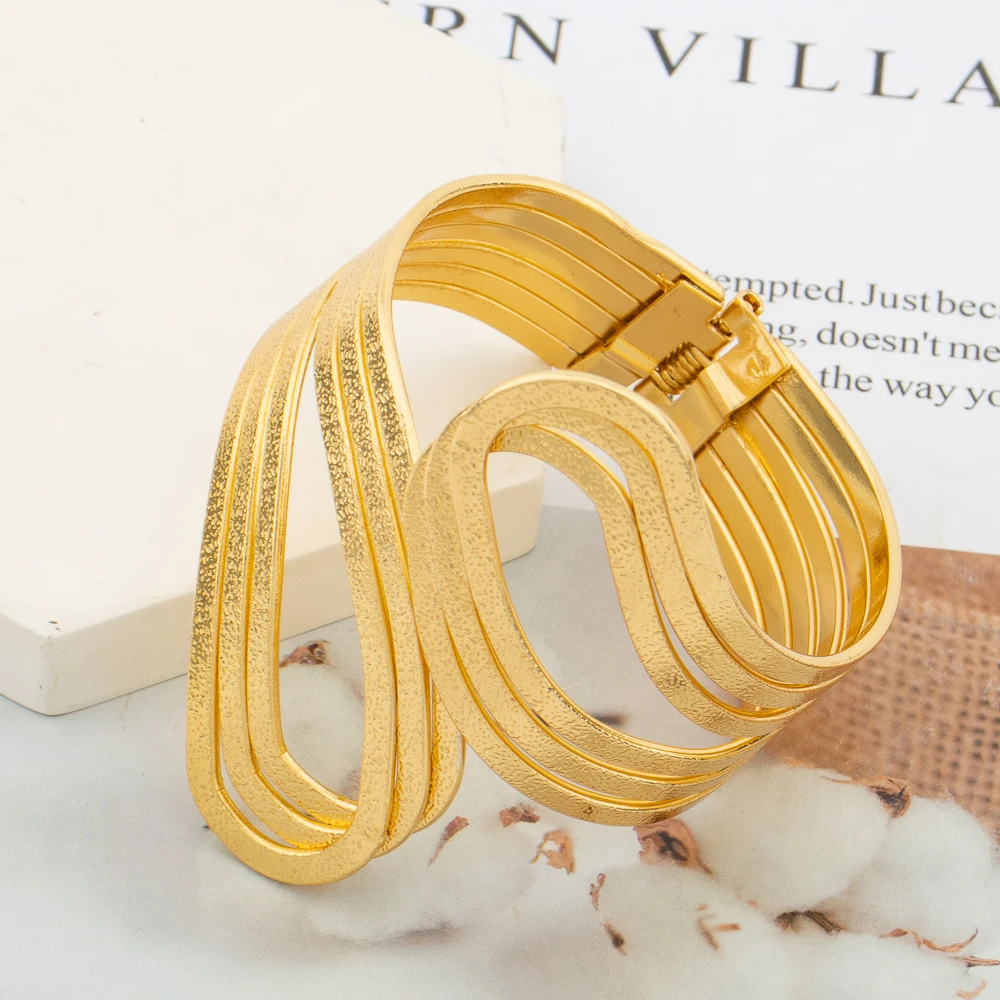Irregular-Design-Bangle-for-Women-African-18k-Gold-Color-Hollow-Out ...