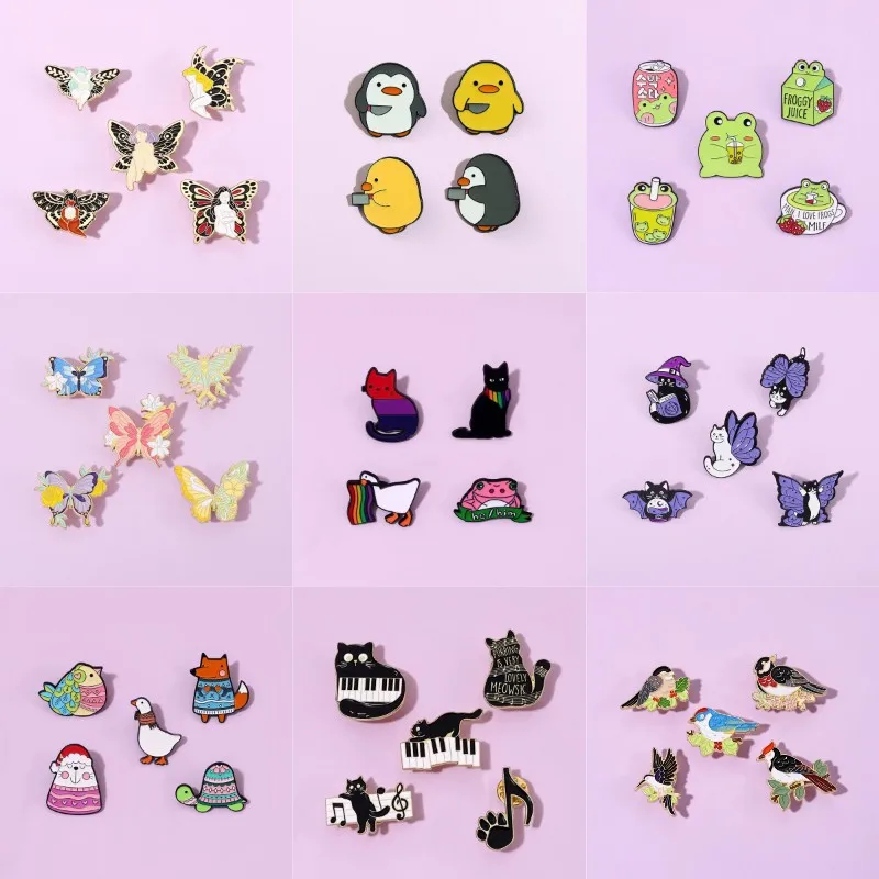 3-8pcs-Set-Animals-Enaml-Pins-Custom-Funny-Dinosaur-Cats-Butterfly ...