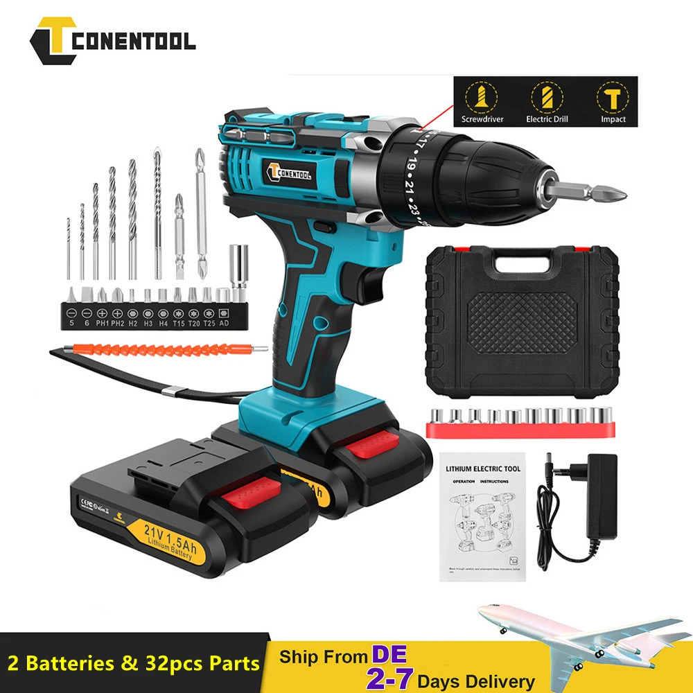 Conentool 21v Electric Screwdriver Set 32pcs Cordless Drill Battery