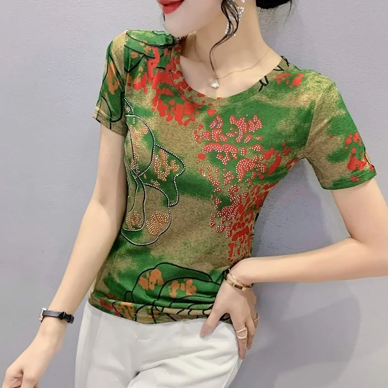 5182-3D-Flower-Printed-T-Shirt-Women-O-neck-Sexy-Short-Sleeve-T-Shirt ...