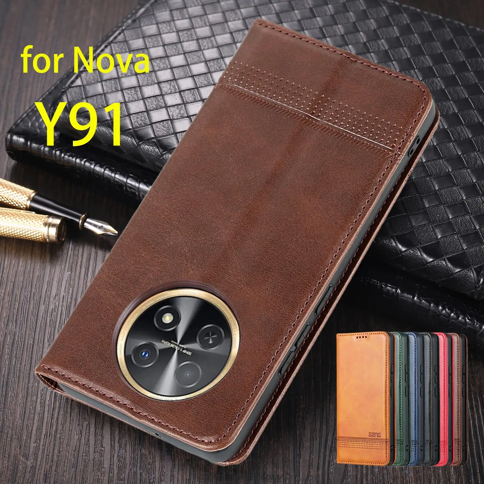 Deluxe-Magnetic-Adsorption-Leather-Fitted-Case-for-Huawei-Nova-Y91-Flip ...