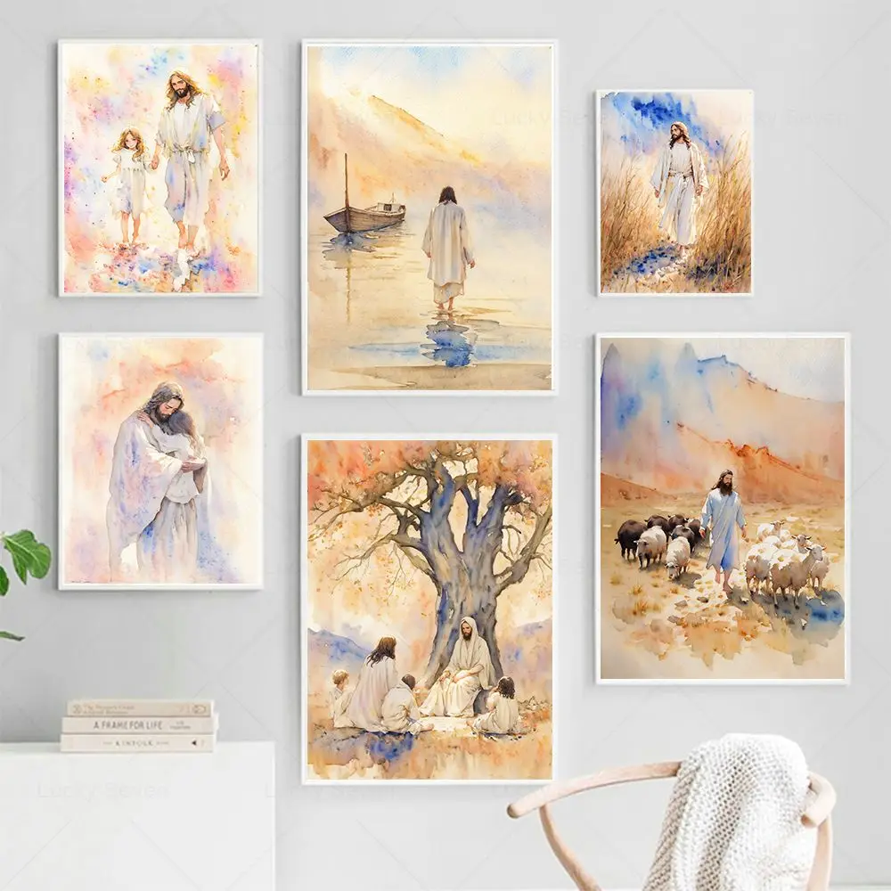 Watercolour-Jesus-Portrait-Christian-God-Wall-Art-Christ-Poster-Prints ...