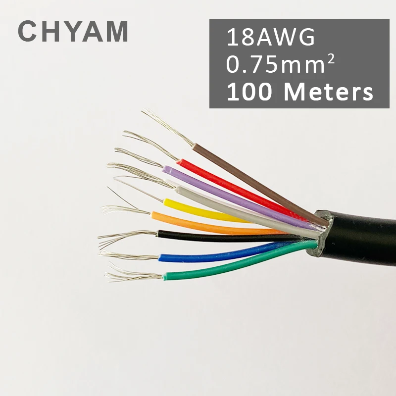 100 Meters 18AWG 0.75mm2 Ten Pins 10 Core Black Cable Insulated Copper ...
