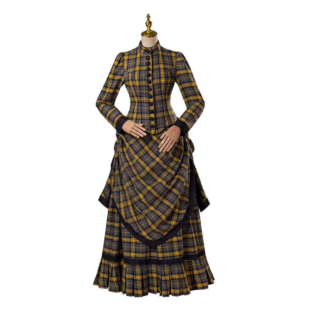 Victorian-Yellow-Grid-Bustle-Ball-Gown-Dress-1860s-Medieval-Victorian ...