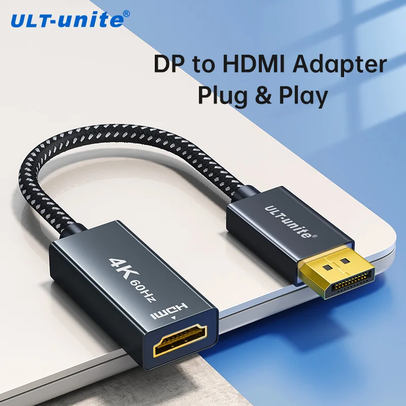 Ult-unite 4k@60hz Dp To Hdmi Adapter Black 20cm Displayport 1.2 Male To ...