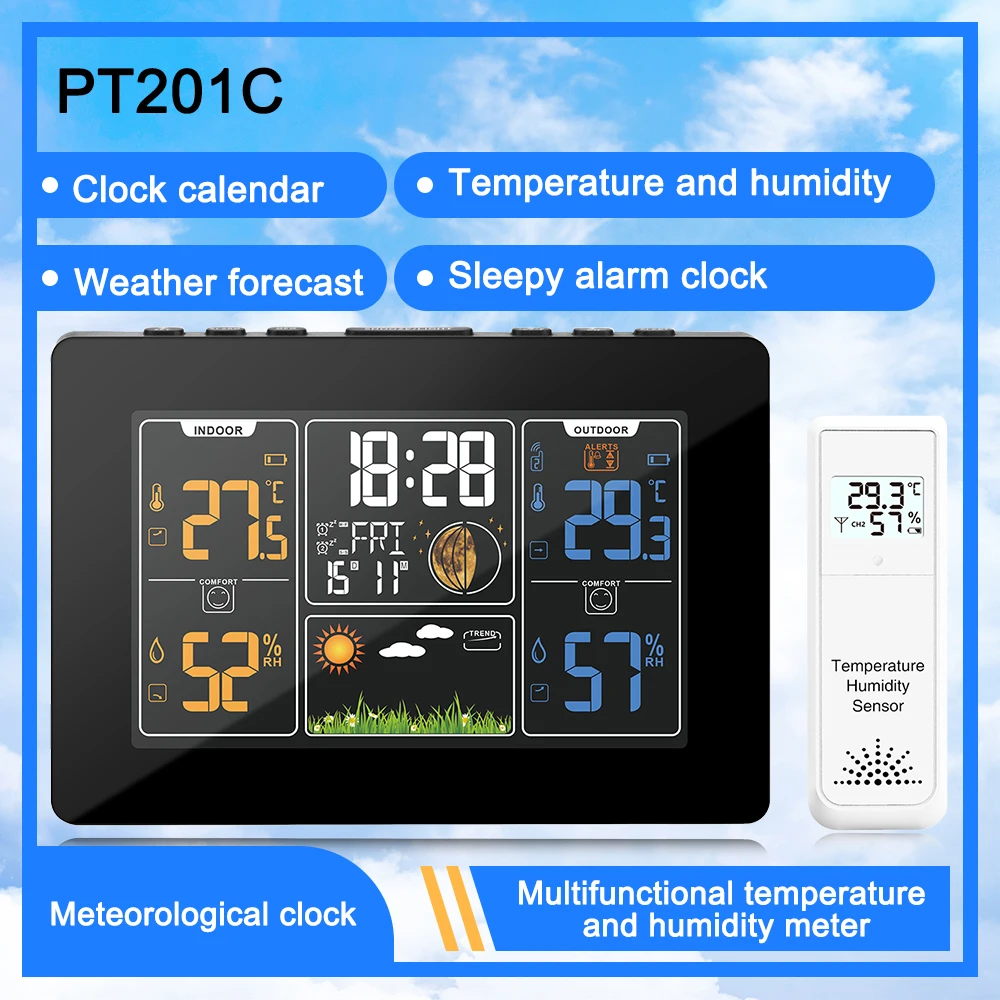 Color-screen-indoor-weather-station-digital-alarm-clock-outdoor ...