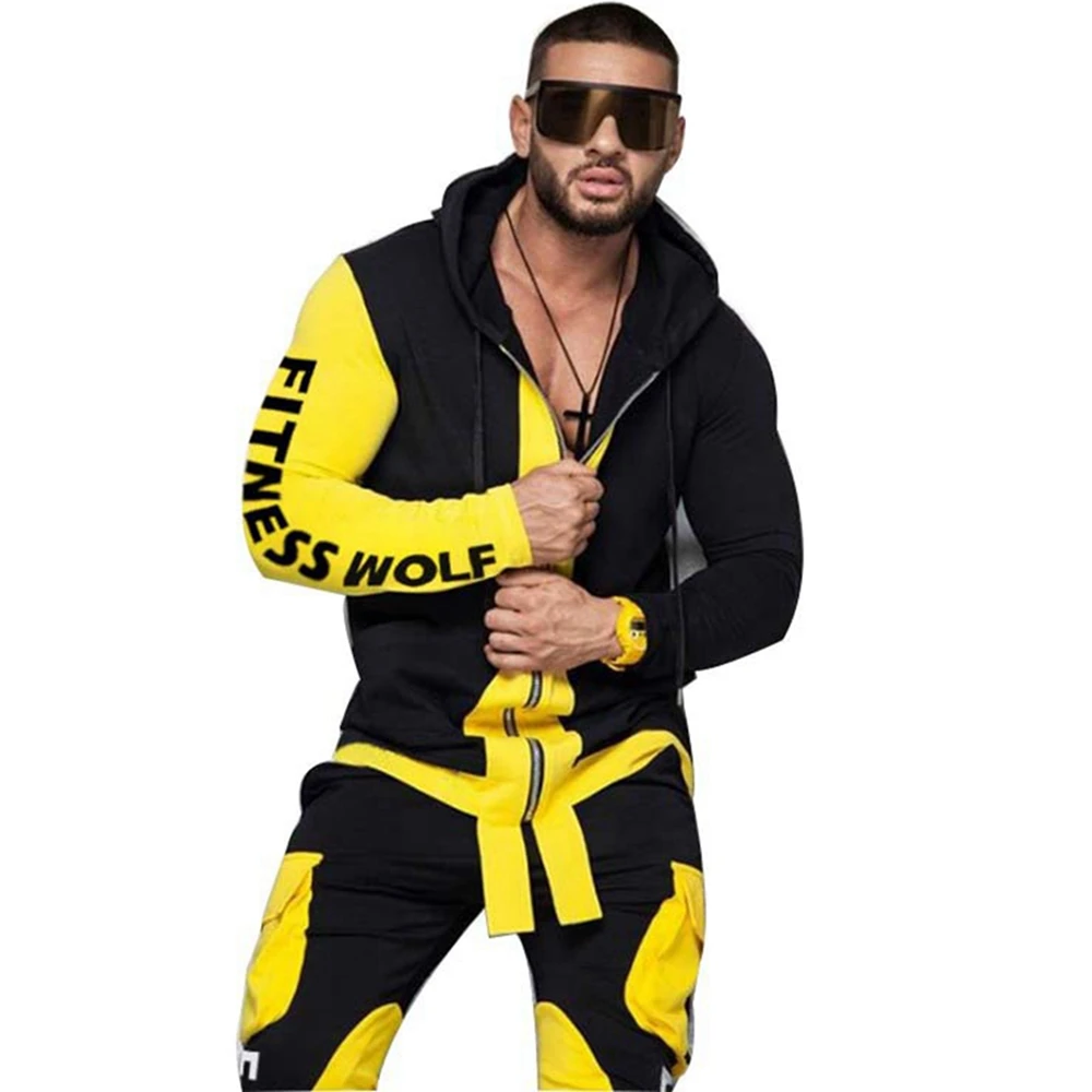 Mens Hip Hop Streetwear Cotton Training Suits Gym Fitness Kits Sportswear Sports Zipper ...