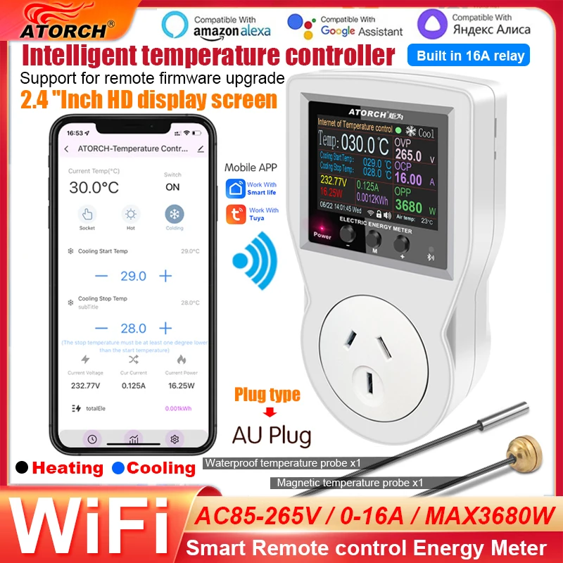 Digital Thermostat AU Socket S1 WIFI Tuya Incubator Temperature Controller Outlet With 16A ...