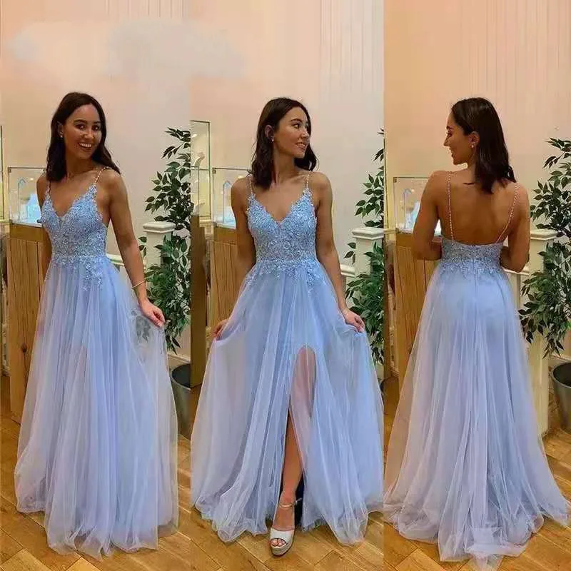 Lace Appliques V-neck Prom Dresses Vestido Novia Longue Robe De Soiree ...