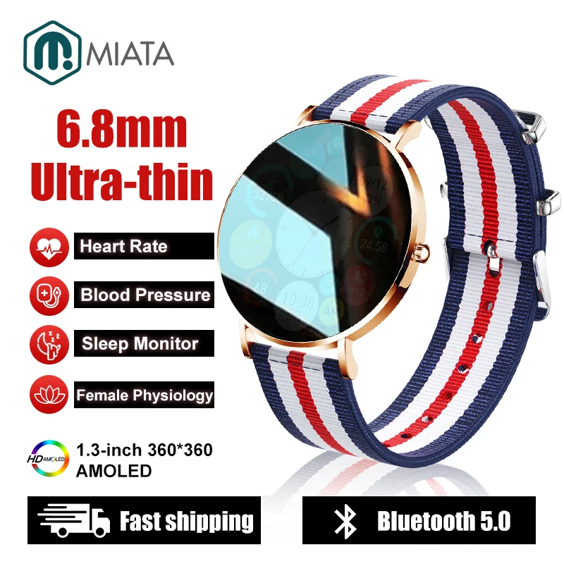 MIATA 6.8mm Ultra Thin Smart Watch Women Blood Pressure Heart Rate ...
