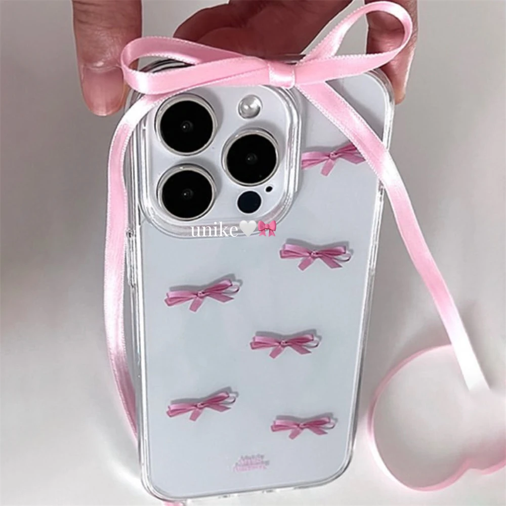 Korean-Cute-Pink-Bow-Transparent-Phone-Case-For-iPhone-15-14-13-12-11 ...