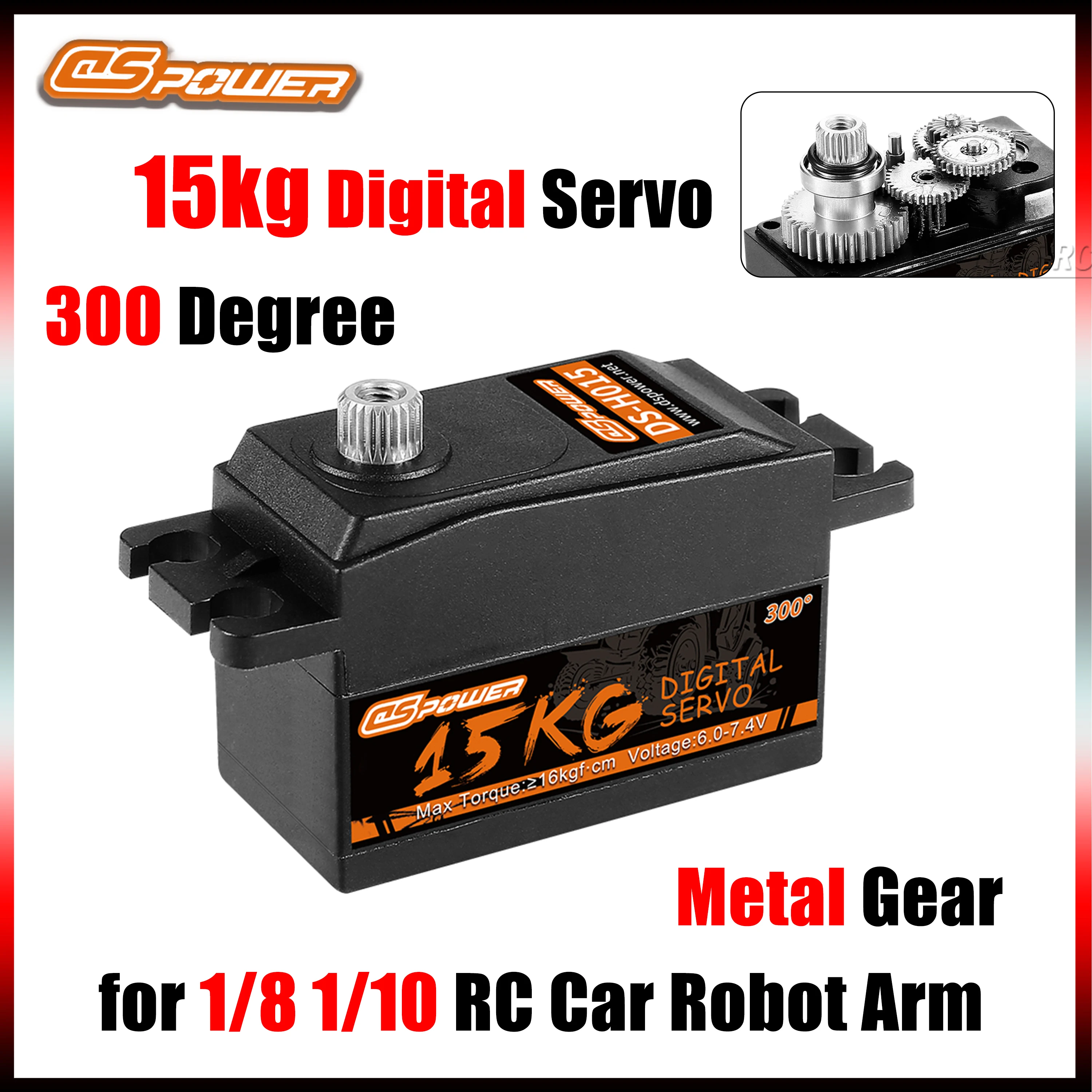DSpower 15KG Large Torque Metal Gear Core Motor Digital Low Profile ...